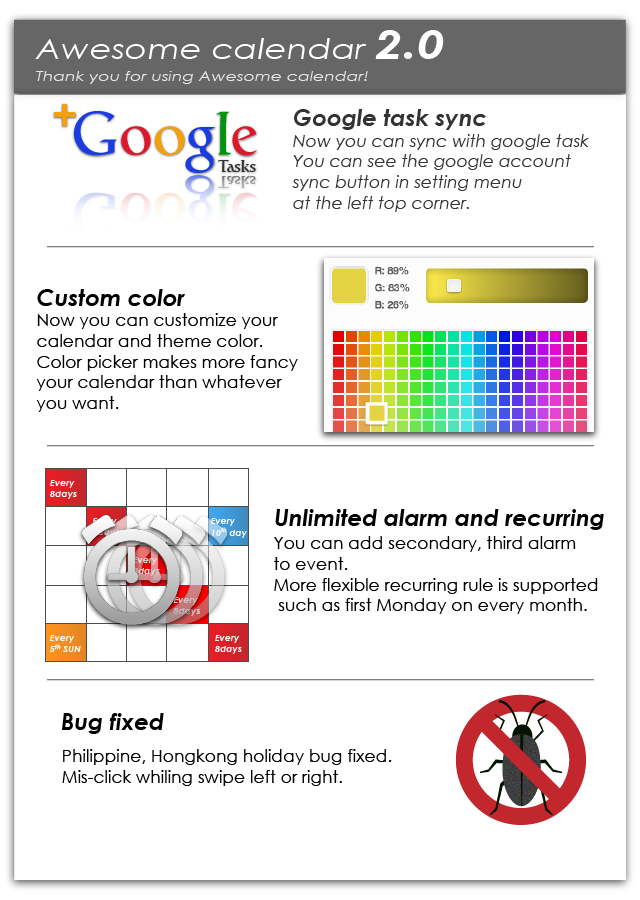 What’s New Awesome calendar 2.0 – YunaSoft